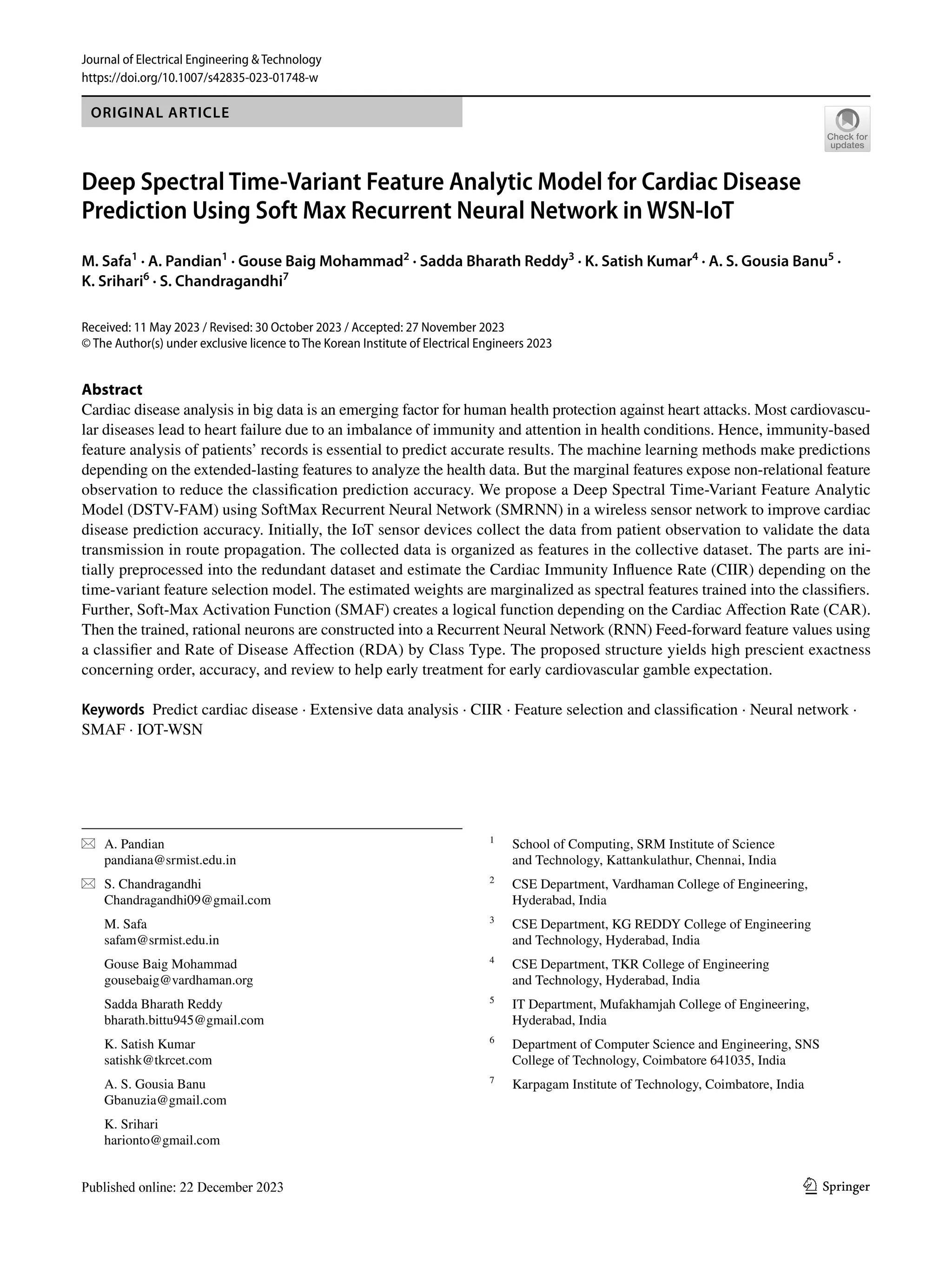 Deep Spectral Time‑Variant Feature Analytic Model for Cardiac Disease Prediction Using Soft Max ...
