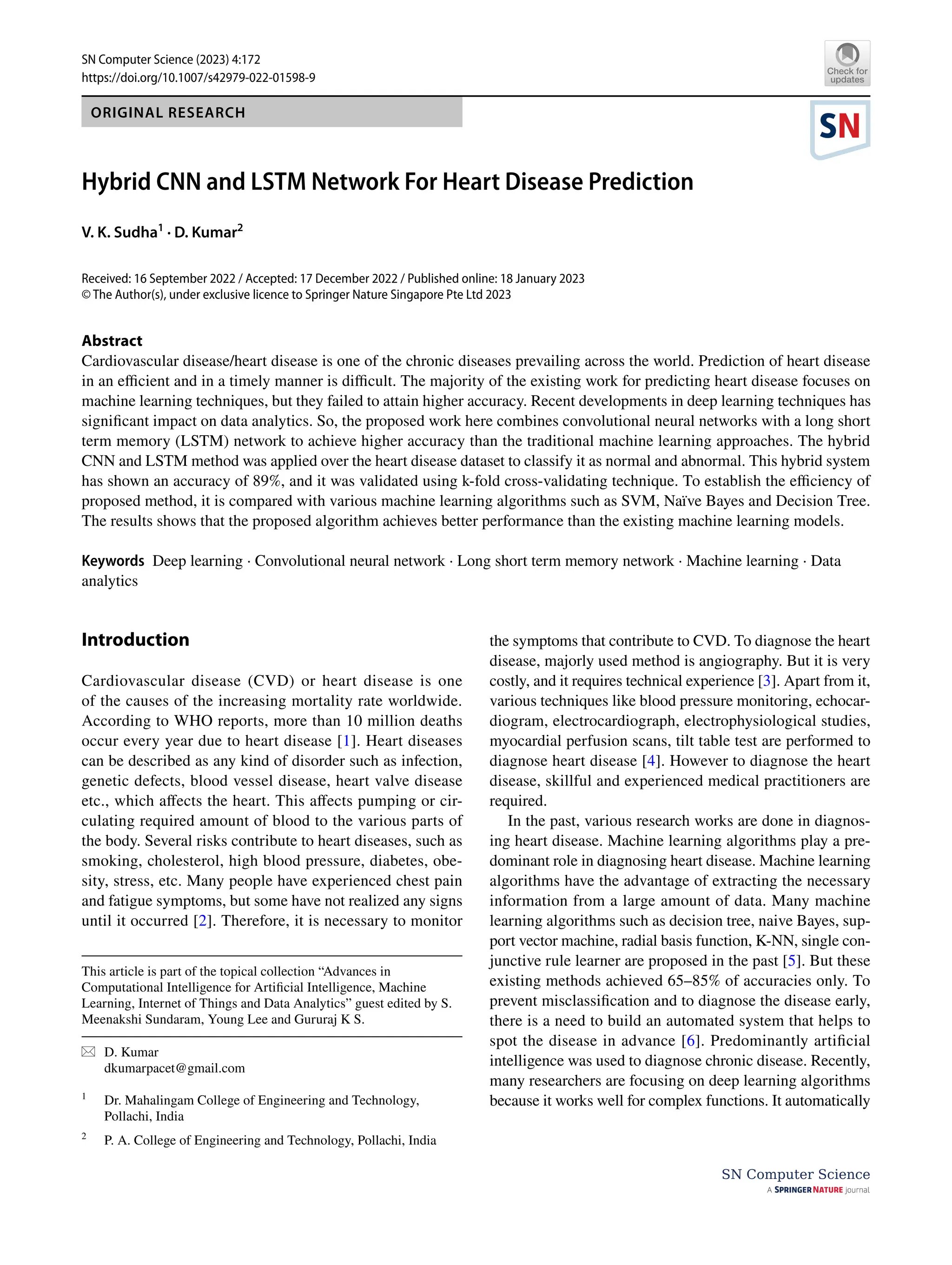 Hybrid CNN and LSTM Network For Heart Disease Prediction | PDF