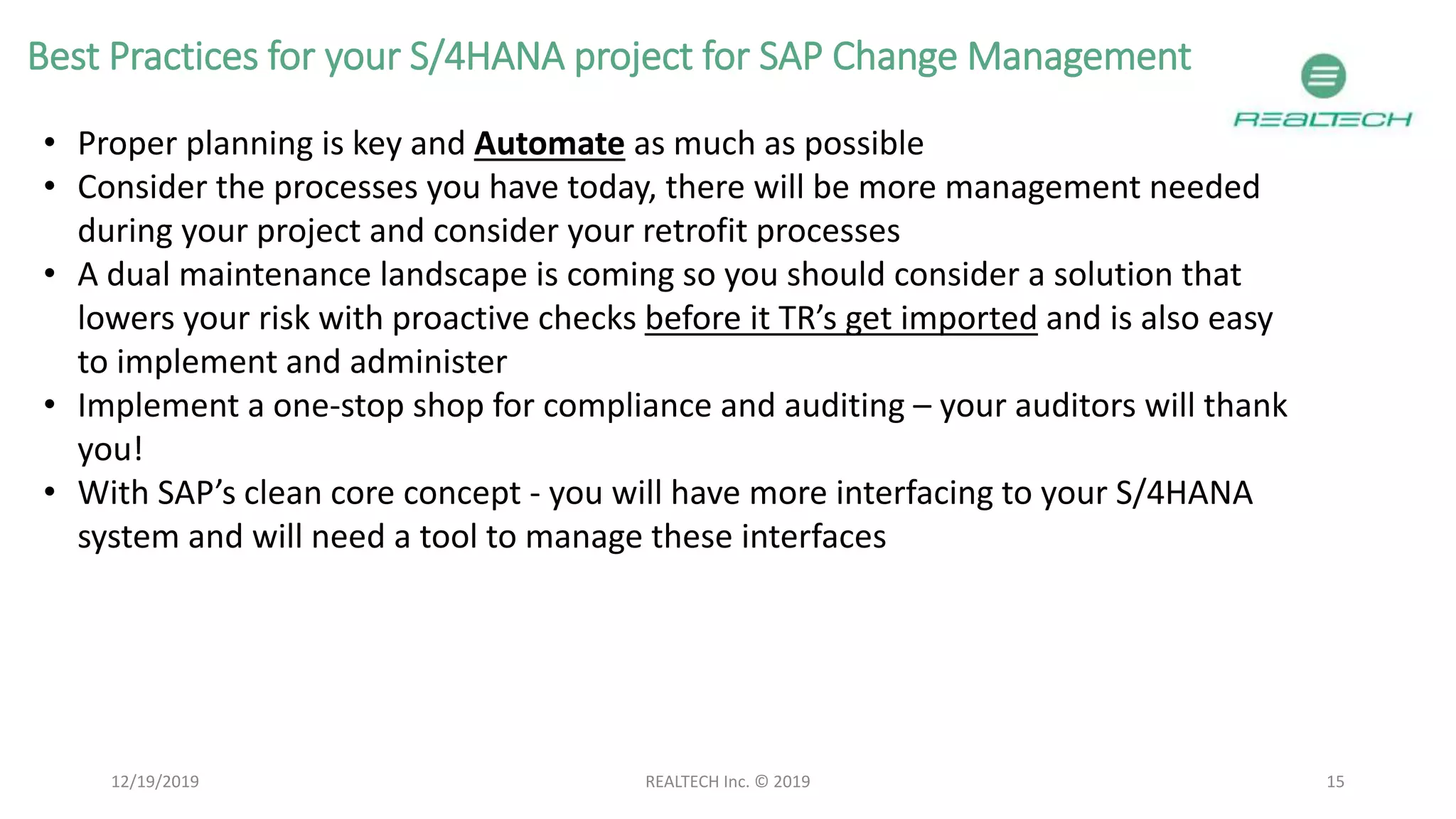 S/4HANA and Automated SAP Change Management - Best Practices for your ...