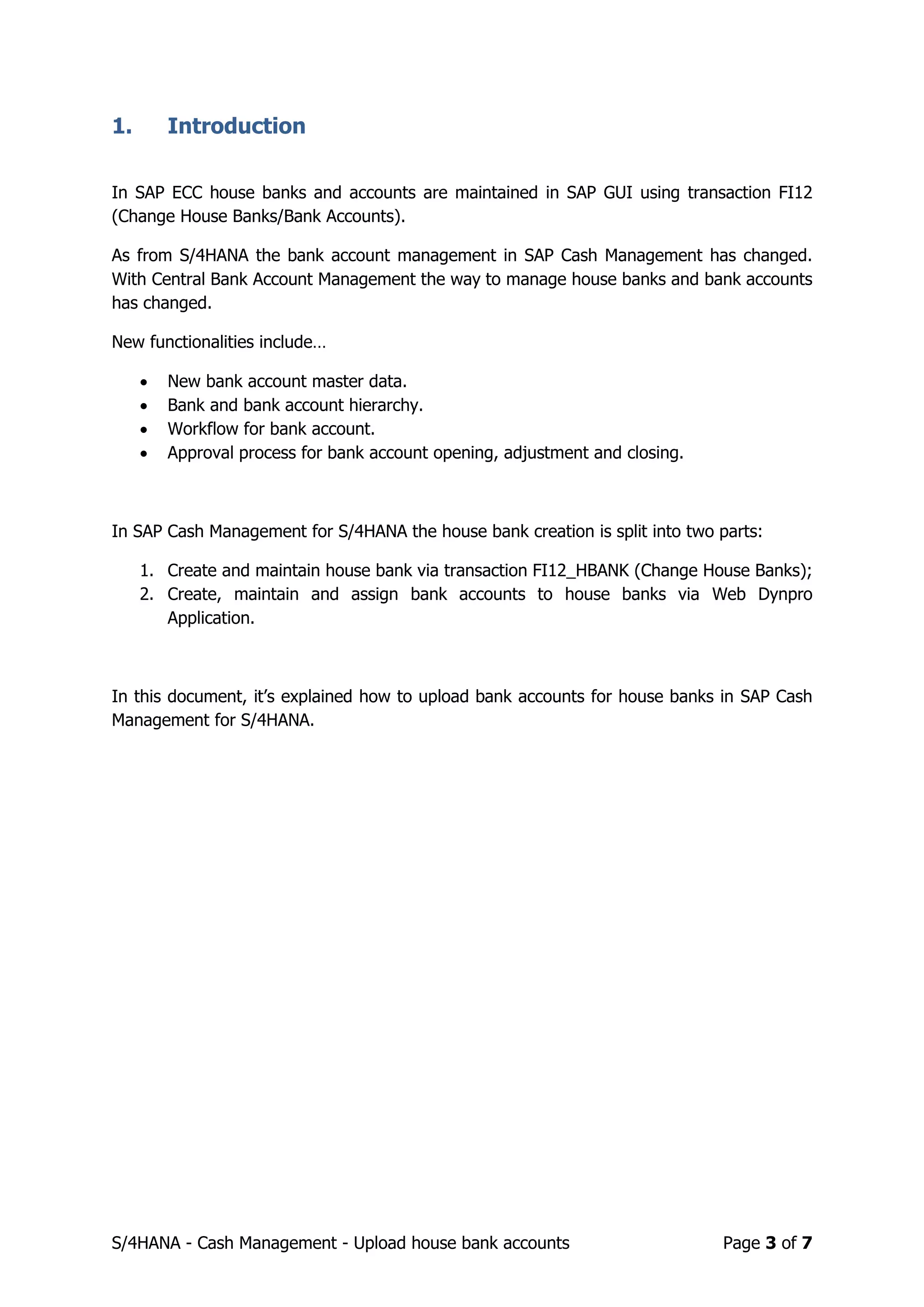 S/4HANA Cash Management: Upload house bank accounts | PDF