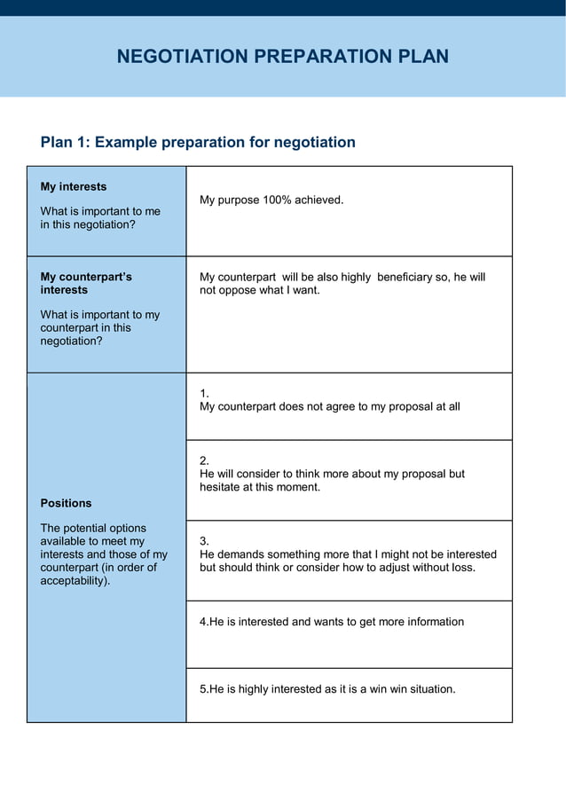 negotiation-preparation-plan | PDF | Business Administration | Business