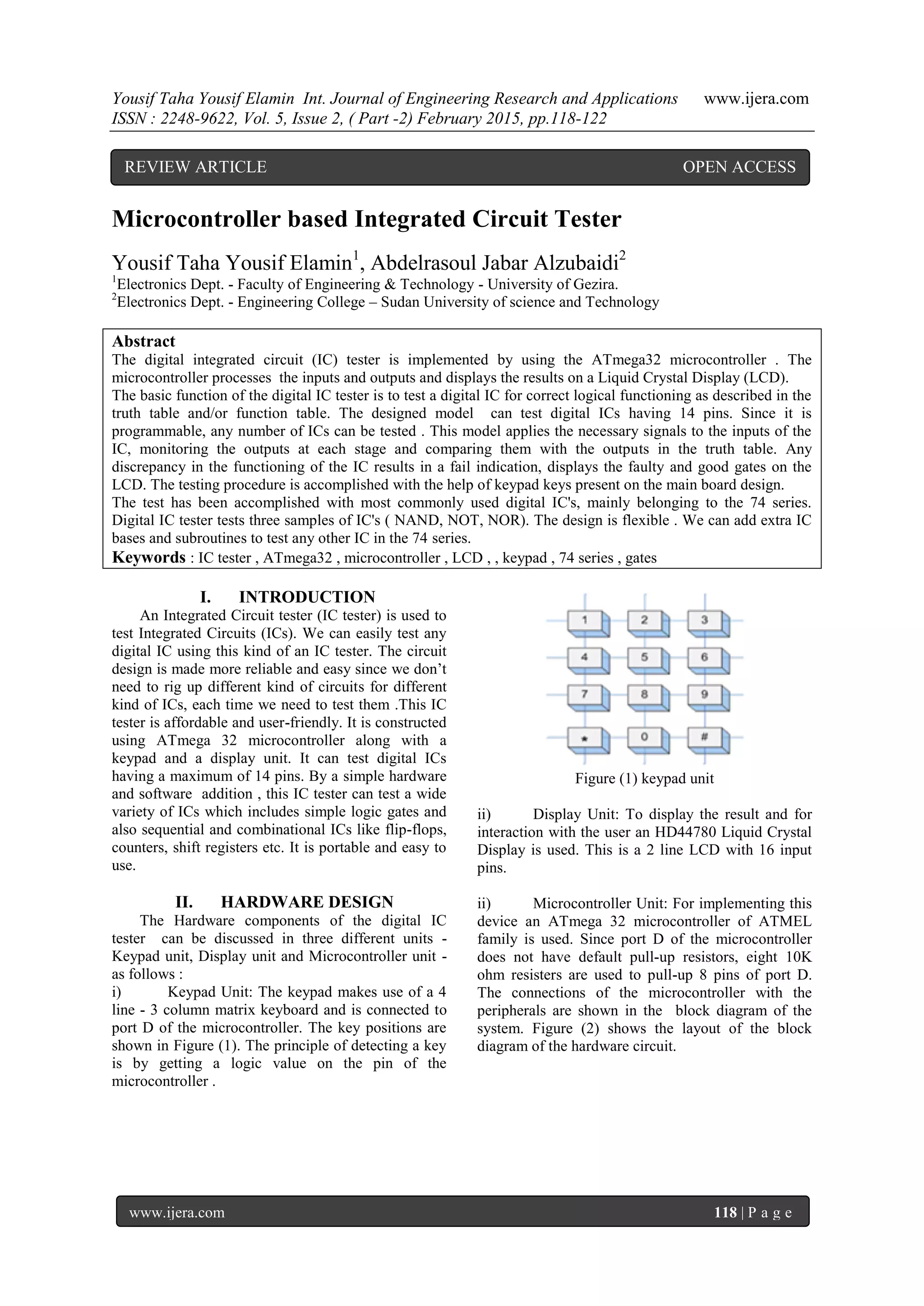 Microcontroller based Integrated Circuit Tester | PDF