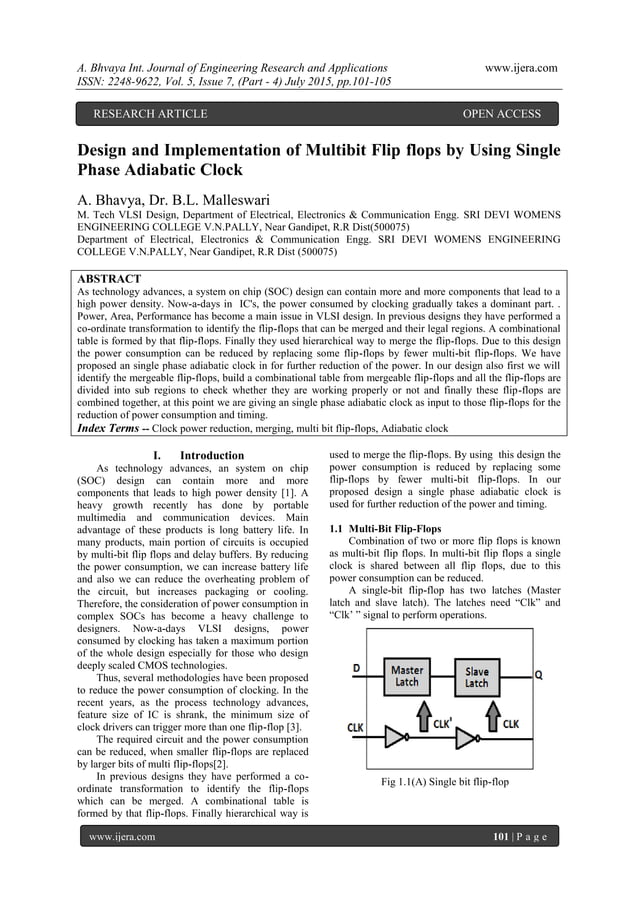 Design and Implementation of Multibit Flip flops by Using Single Phase ...