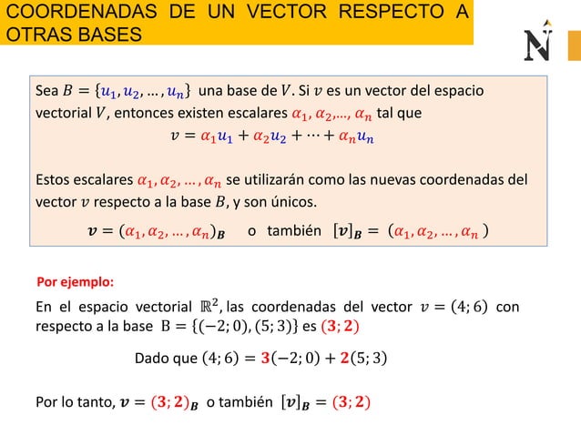 S5 coordenadas de un vector en otra base y cambio de bases (1) (2) | PDF