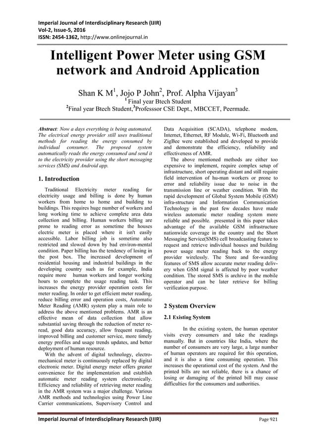 Intelligent Power Meter using GSM network and Android Application | PDF | Gas and Electric ...