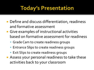 Using formative assessment to differentiate by readiness | PPT