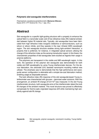 Polymeric slot waveguide interferometers. Marianne Hiltunen. VTT Science 62 | PDF