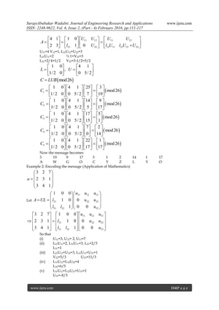 Cryptographic Technique Used Lower and Upper Triangular Decomposition Method | PDF | Information ...