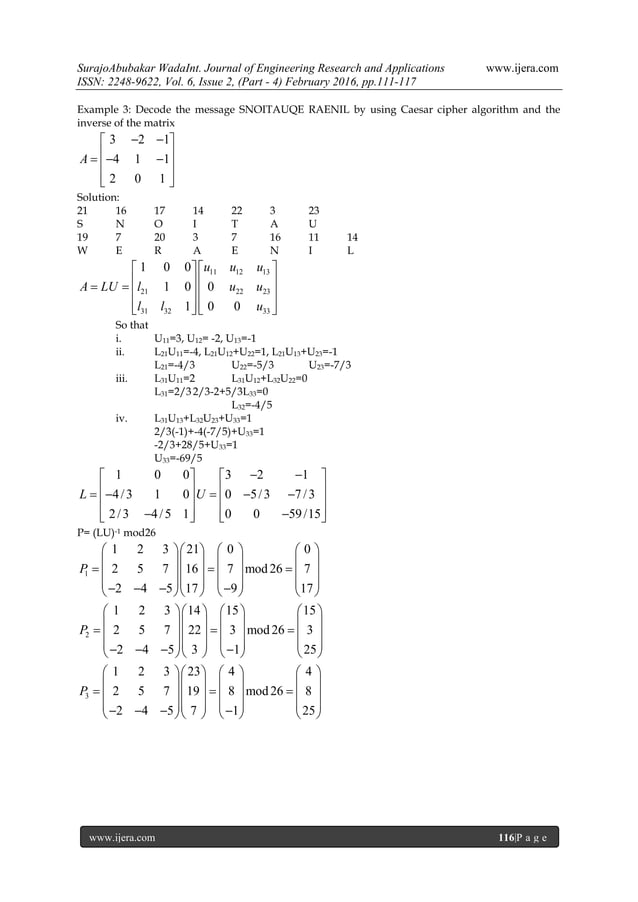 Cryptographic Technique Used Lower And Upper Triangular Decomposition Method Pdf