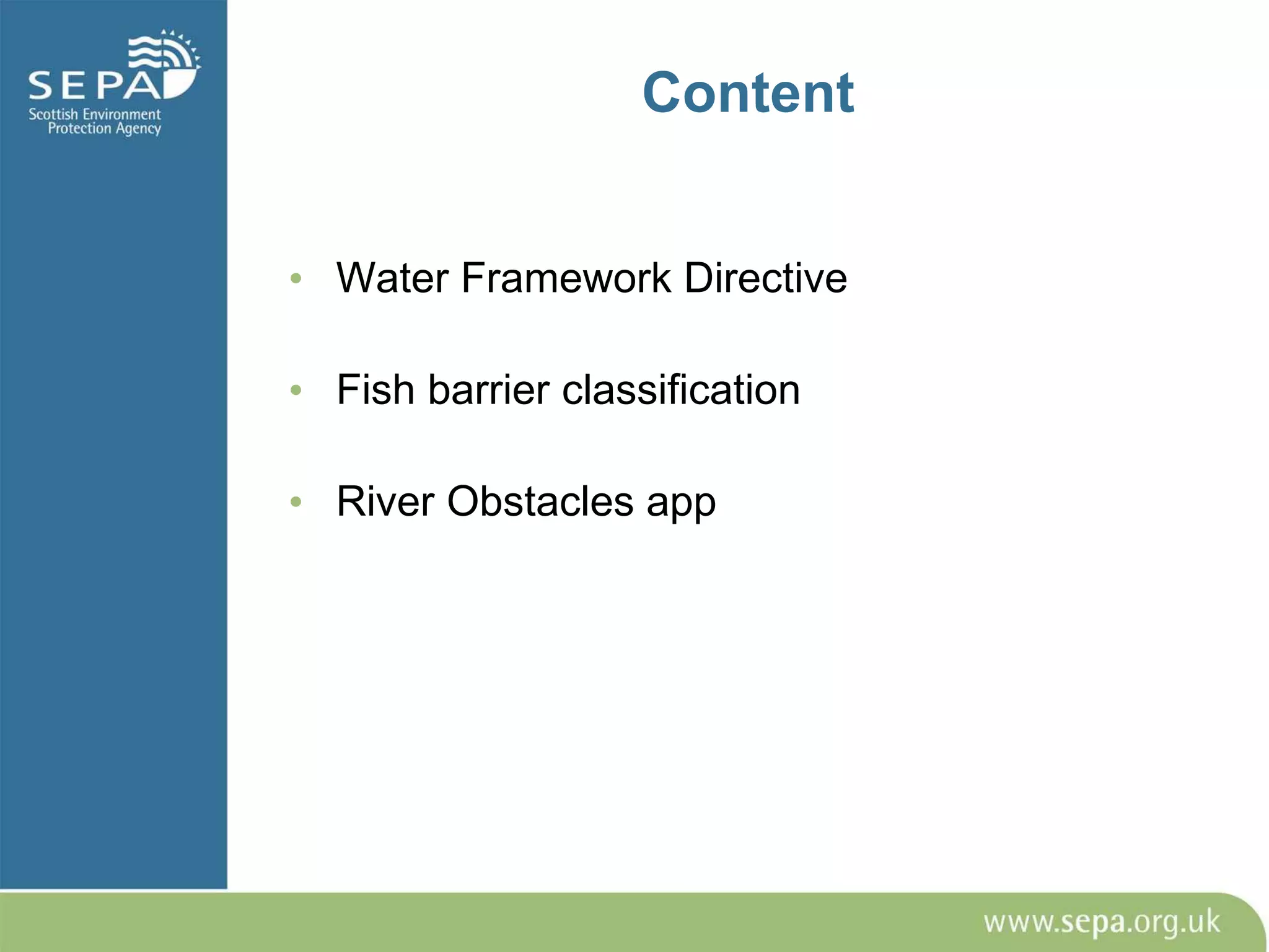 WFD fish barrier classification - Dominic Habron, SEPA | PPT