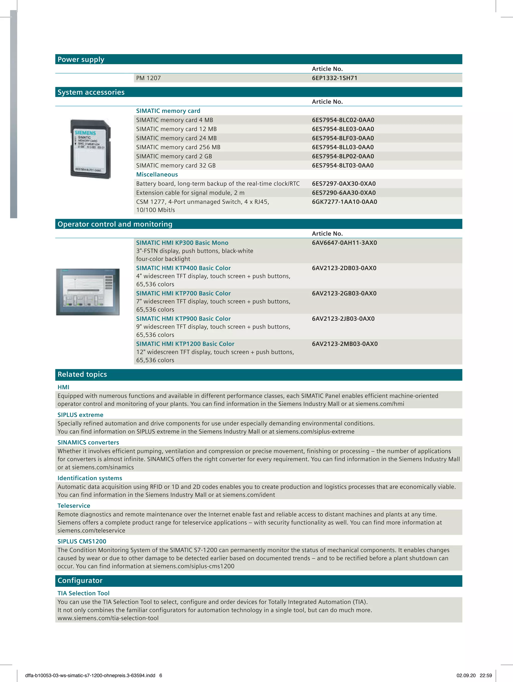 Brochure bộ lập trình PLC Siemens S7-1200 | PDF