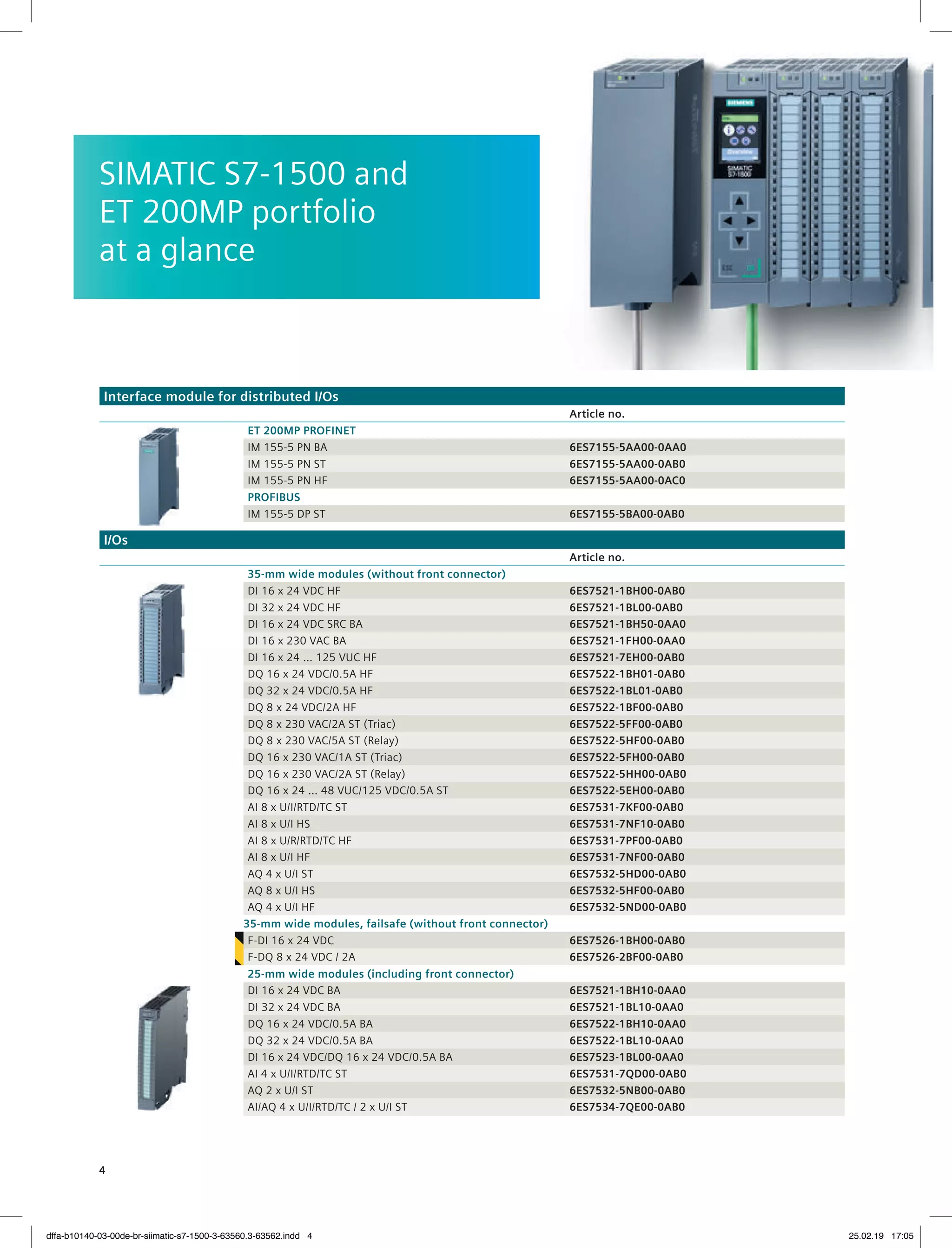Brochure bộ điều khiển PLC S7-1500 | PDF