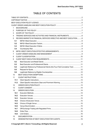 Pro Forma MiFID II Client Order Handling and Best Execution Policy | PDF