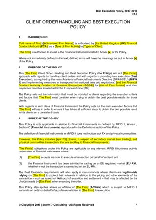 Pro Forma MiFID II Client Order Handling and Best Execution Policy | PDF