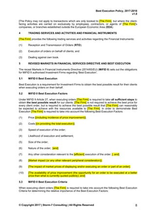 Pro Forma MiFID II Client Order Handling and Best Execution Policy | PDF