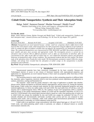 Cobalt Oxide Nanoparticles: Synthesis and Their Adsorption Study | PDF