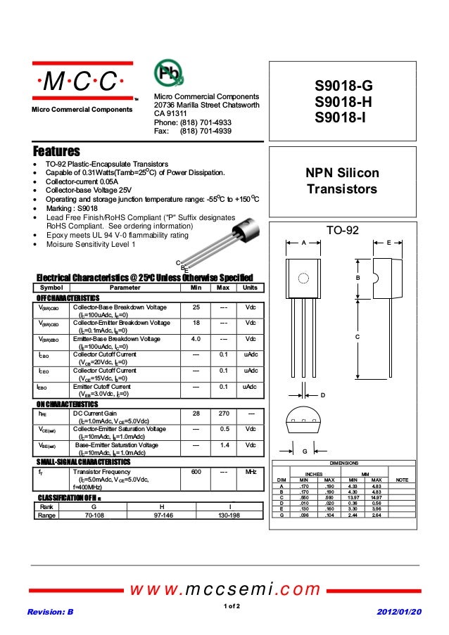 Original NPN Transistor S9018 9018 TO-92 New