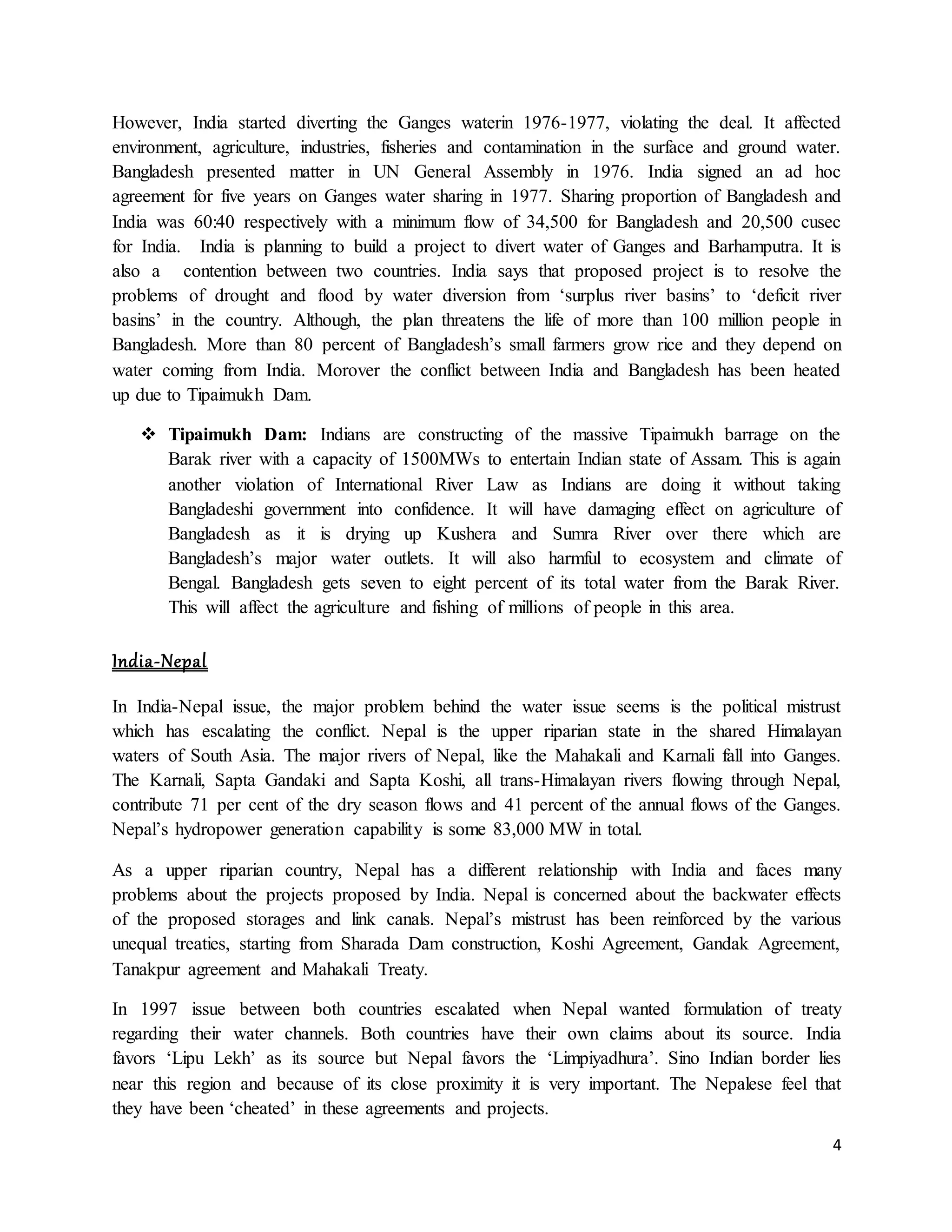 Water Disputes in South Asia. | DOCX