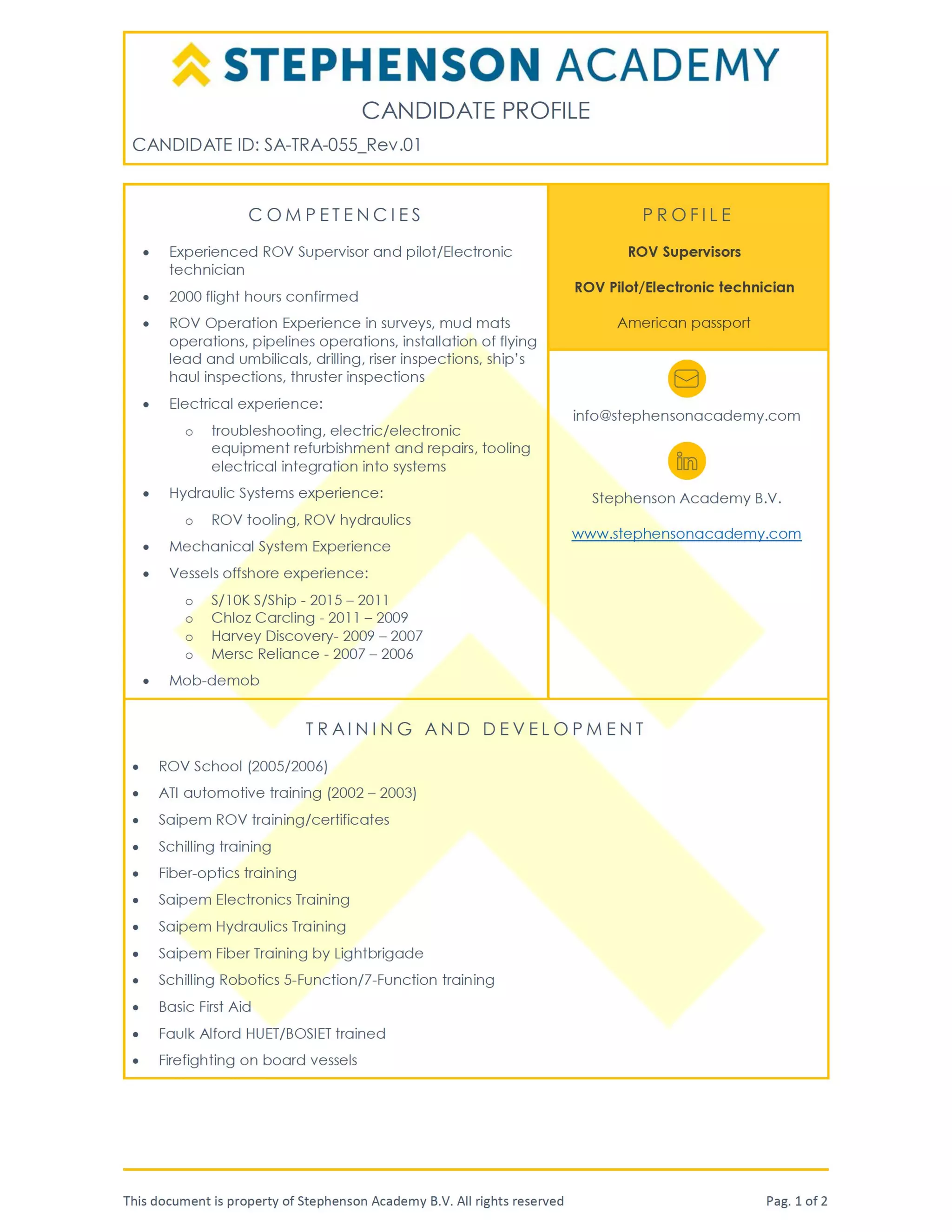ROV SUPERVISOR - S.A. OFFSHORE TEAM | PDF