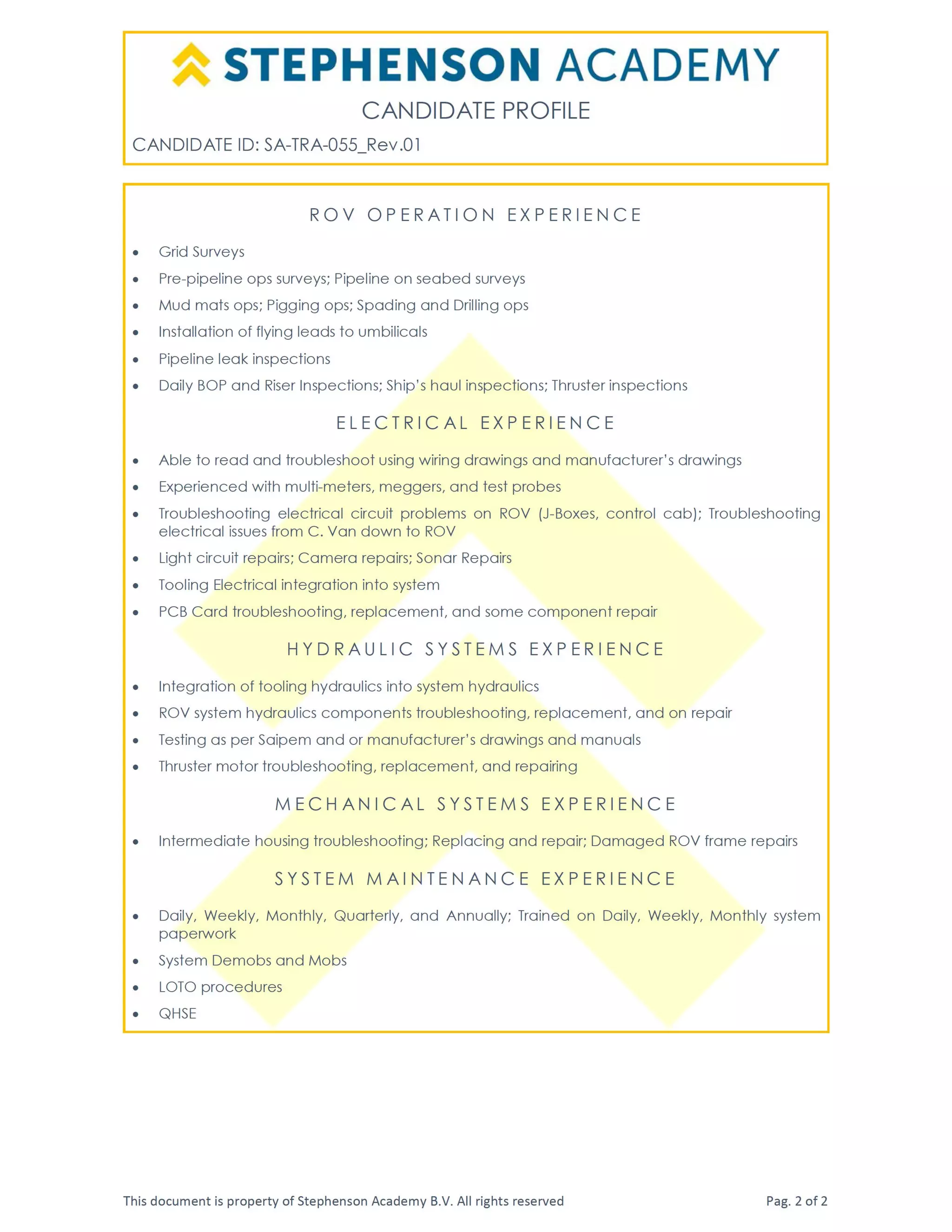 ROV SUPERVISOR - S.A. OFFSHORE TEAM | PDF