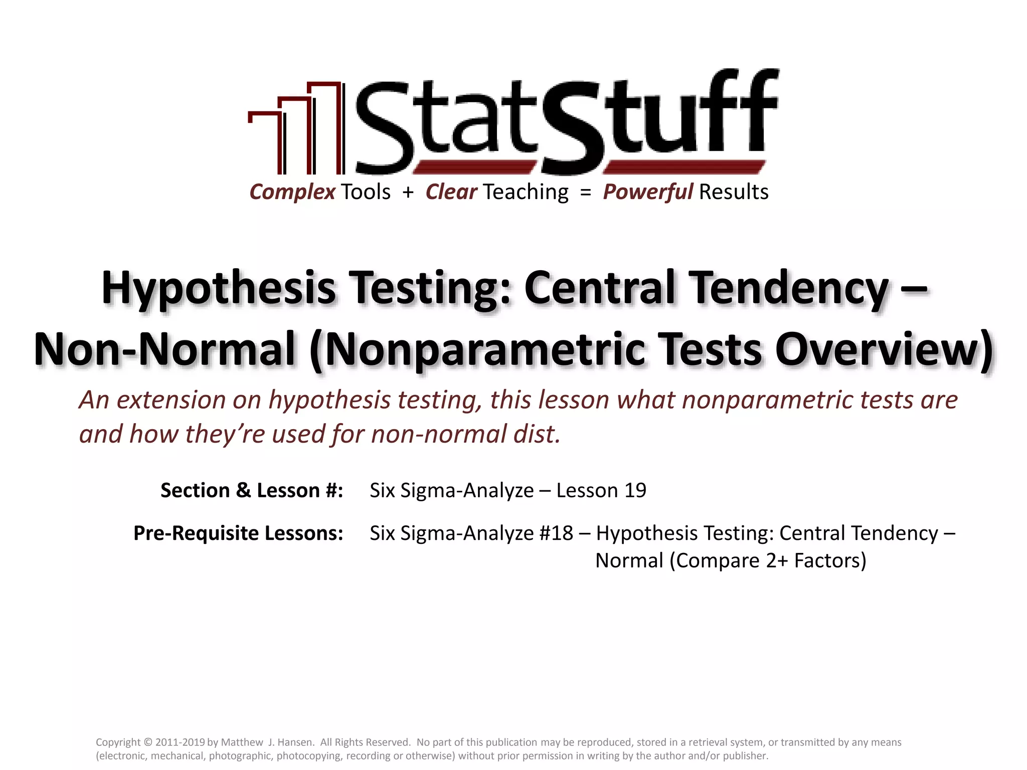Hypothesis Testing Central Tendency Non Normal Nonparametric