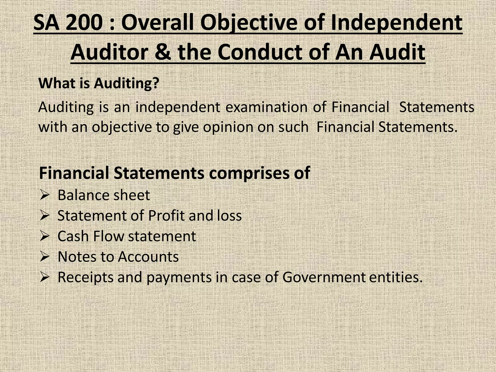Std. of Audit SA 200 & 210 | PPTX