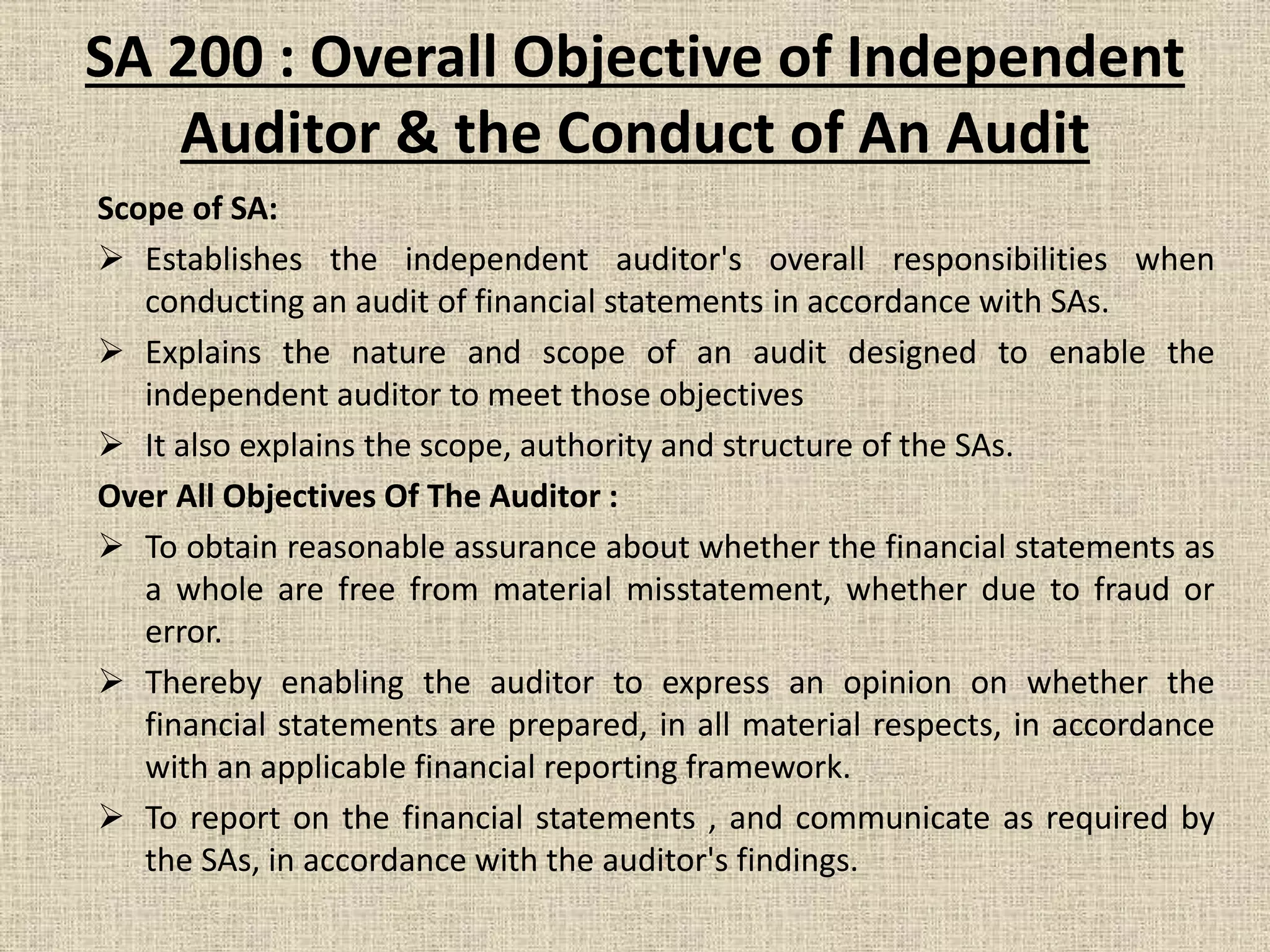 Std. of Audit SA 200 & 210 | PPTX