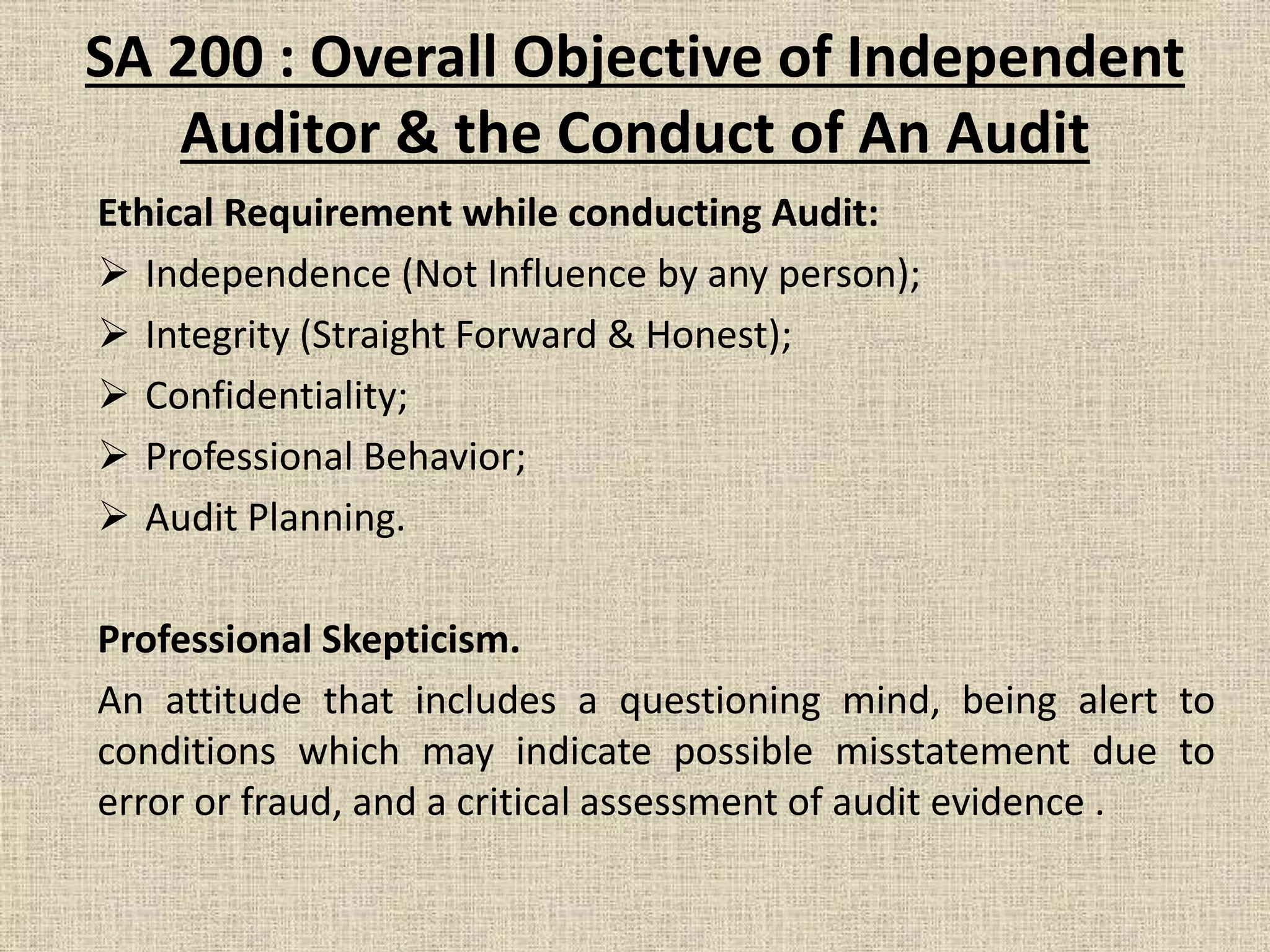 Std. of Audit SA 200 & 210 | PPTX