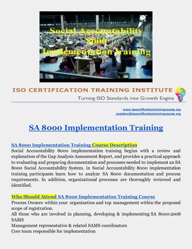 SA 8000 | SA 8000 IMPLEMENTATION TRAINING | PDF