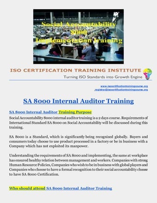 SA 8000 | SA 8000 INTERNAL AUDITOR TRAINING | DOCX