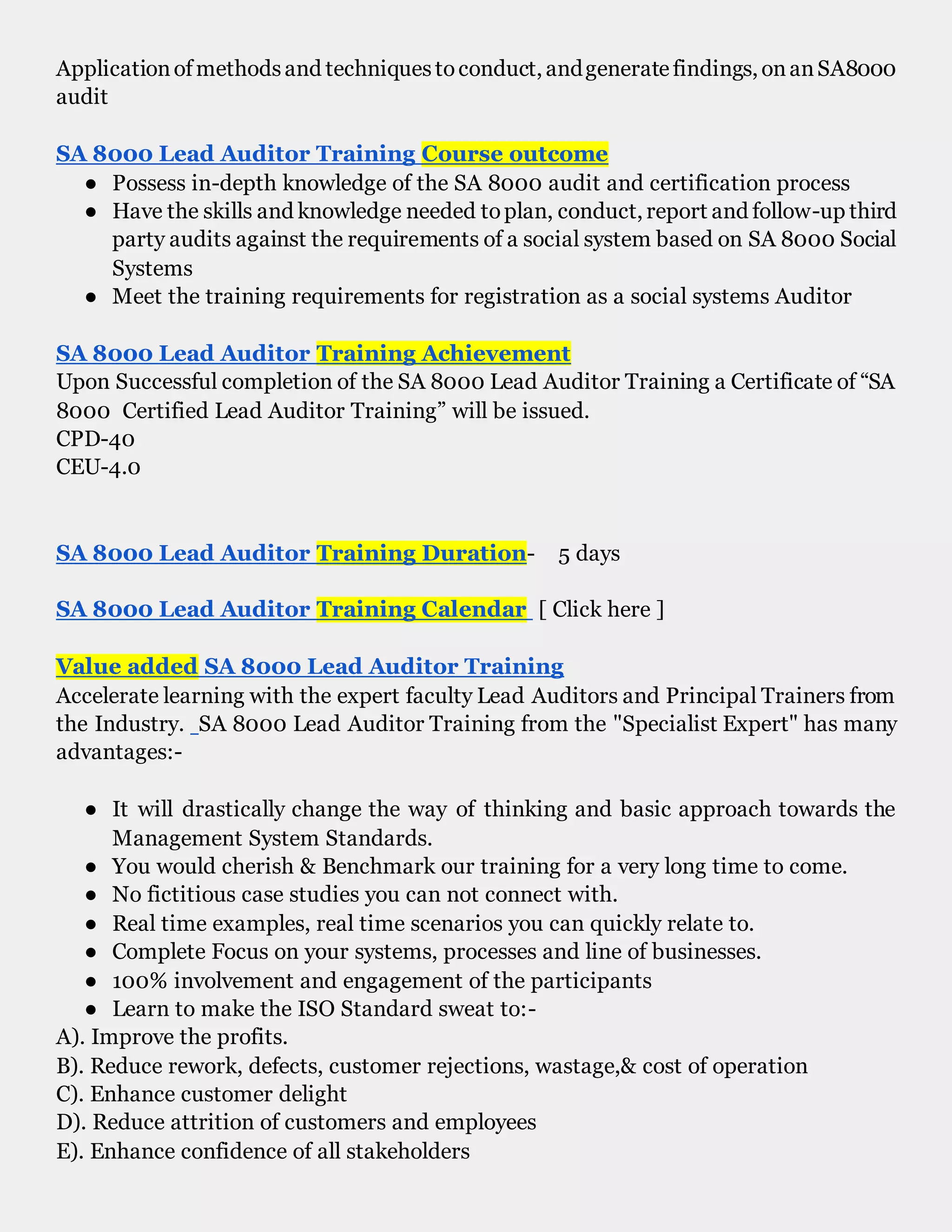 SA 8000 | SA 8000 LEAD AUDITOR TRAINING | DOCX