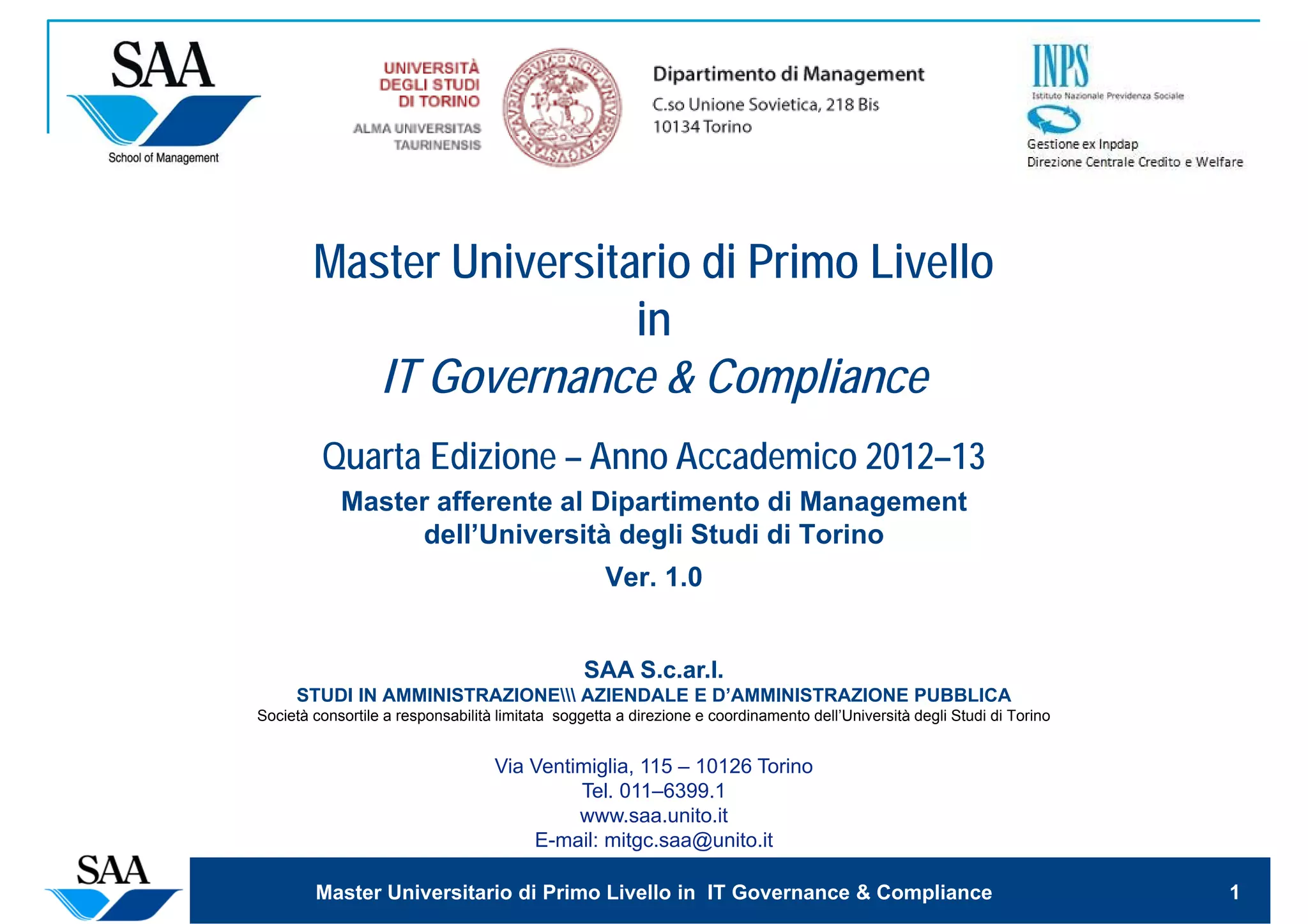 SAA - Master universitario in "IT Governance & Compliance" IV Edizione 201… | PDF