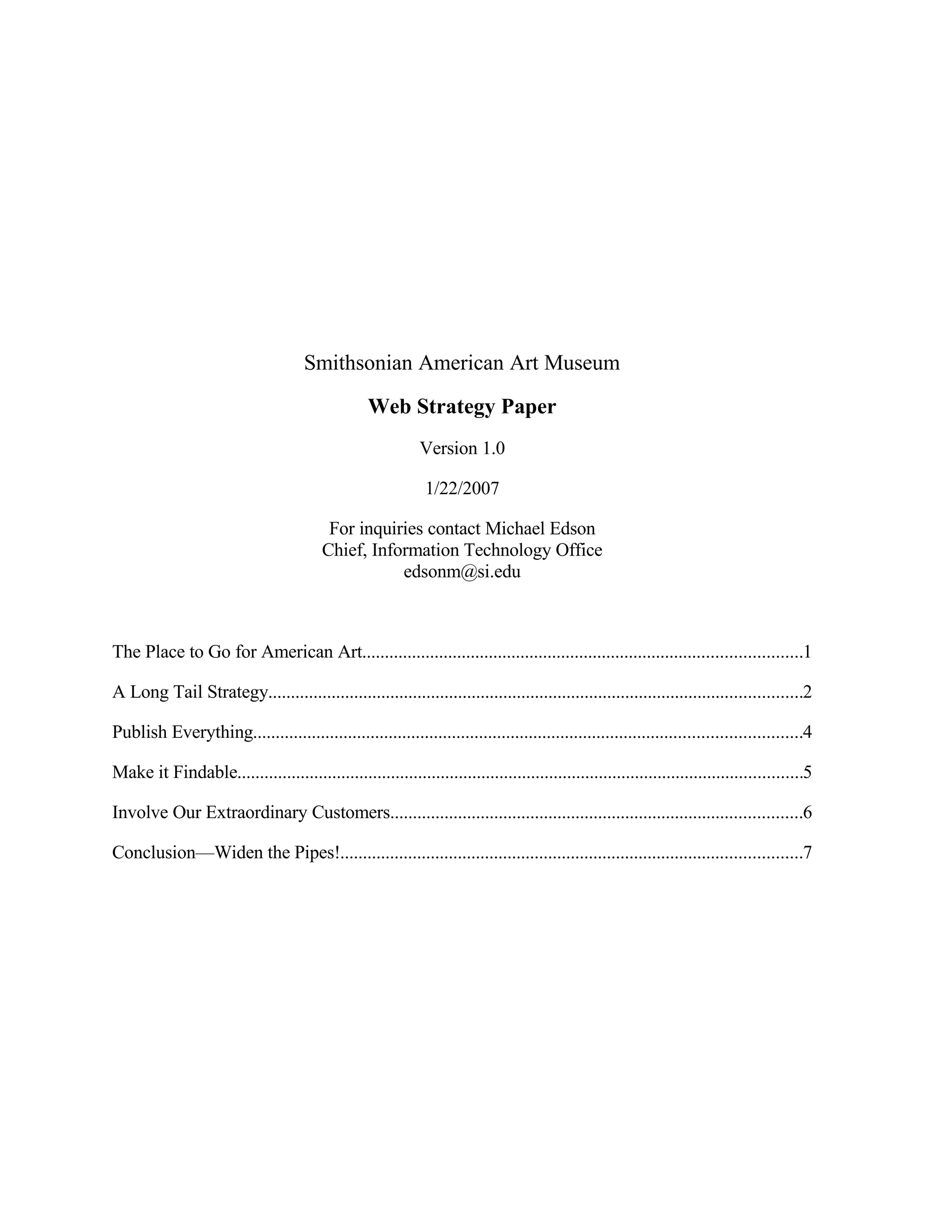 "Long Tail" Web strategy paper for Smithsonian American Art Museum | DOC