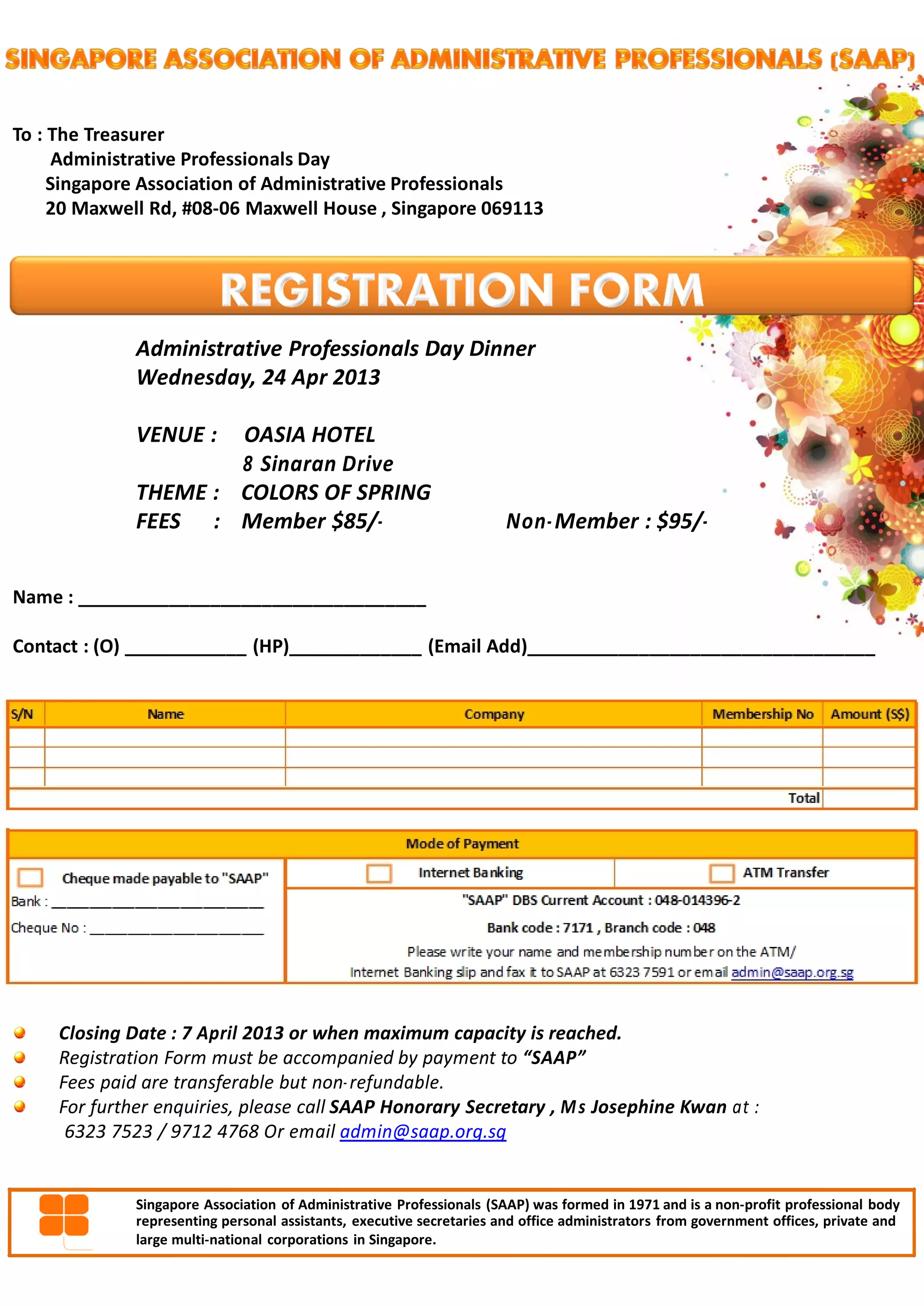 SAAP APD 2013 Colors of Spring Reg Form | PDF | Free Download