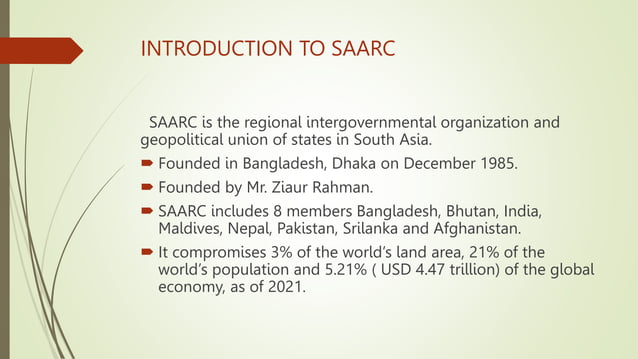 SAARC( SOUTH ASIAN ASSOCIATION FOR REGIONAL CO-OPERATION.pptx | Asia Travel | Travel Locations
