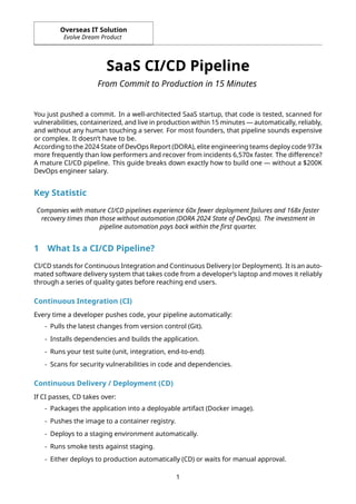 SaaS CI CD Pipeline From Commit to Production in 15 Minutes. | PDF