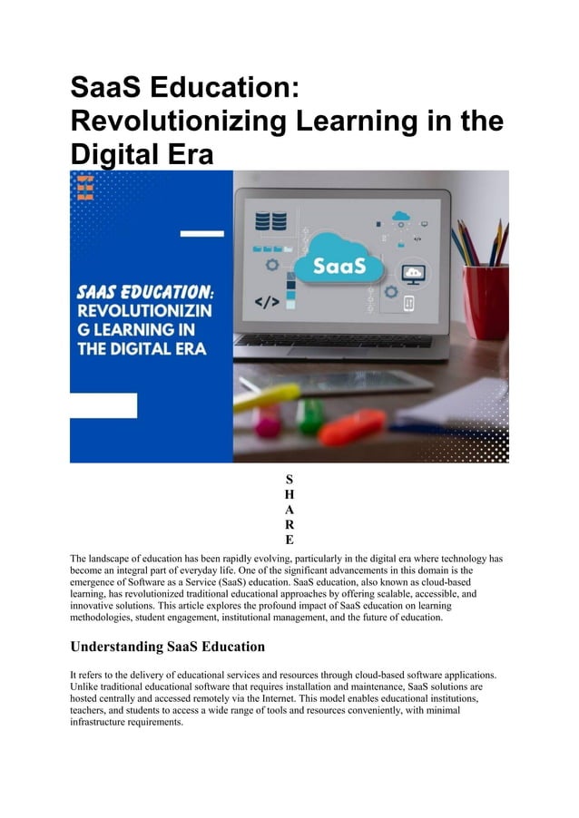 SaaS Education: Revolutionizing Learning in the Digital Era | PDF