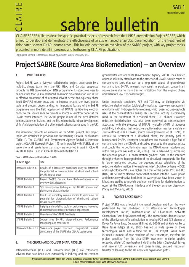 Project Sabre Source Area Bioremediation An Overview Pdf