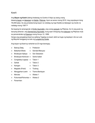 Kasaysayan ng Kabite at mga munisipalidad | DOCX