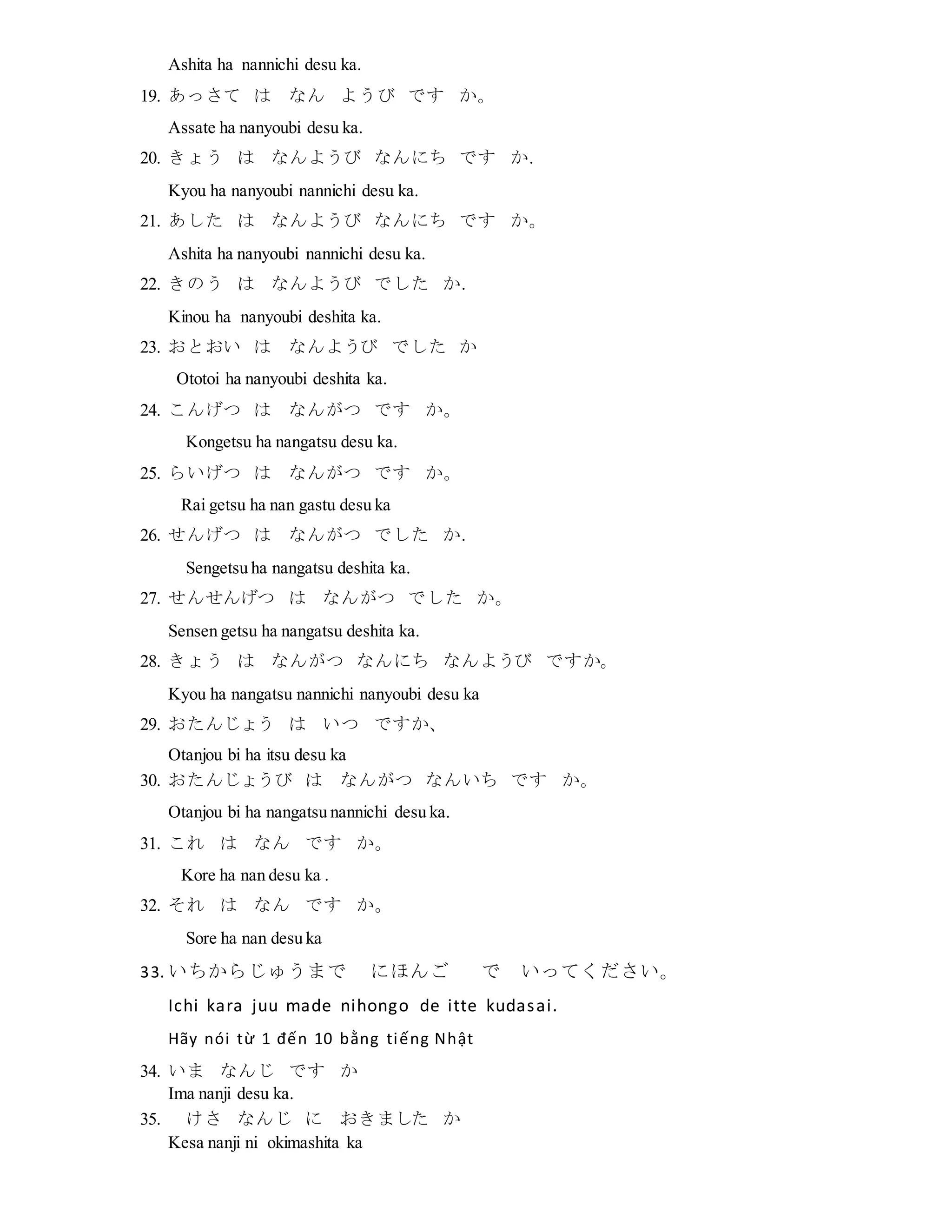 CÂU HỎI KAIWA Sabaibaru + romaji | DOCX