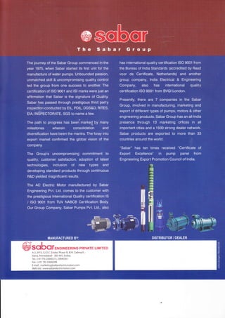Sabar Engineering Pvt. Ltd, Ahmedabad, Electric Motors | PDF