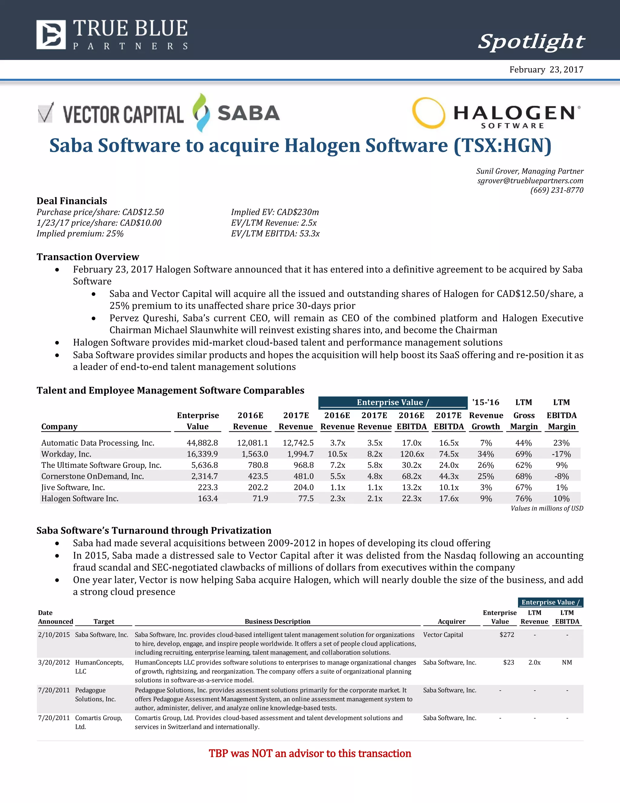 Saba software acquires halogen software spotlight (1) | PDF