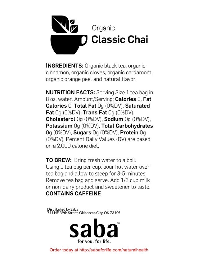Saba Organic Tea Classic Chai