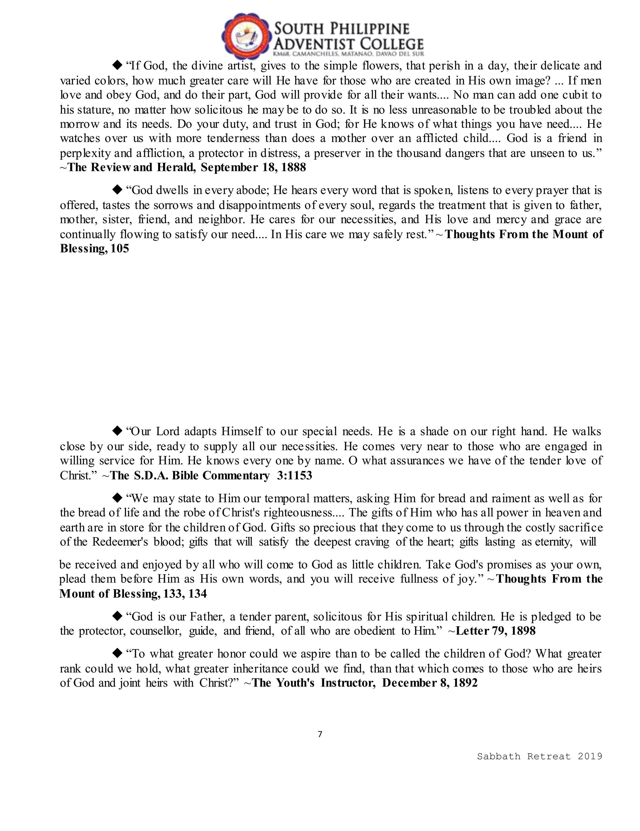 Sabbath retreat 2019 program | DOCX