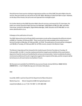 Sabc education launches the 2020 matric results services | PDF