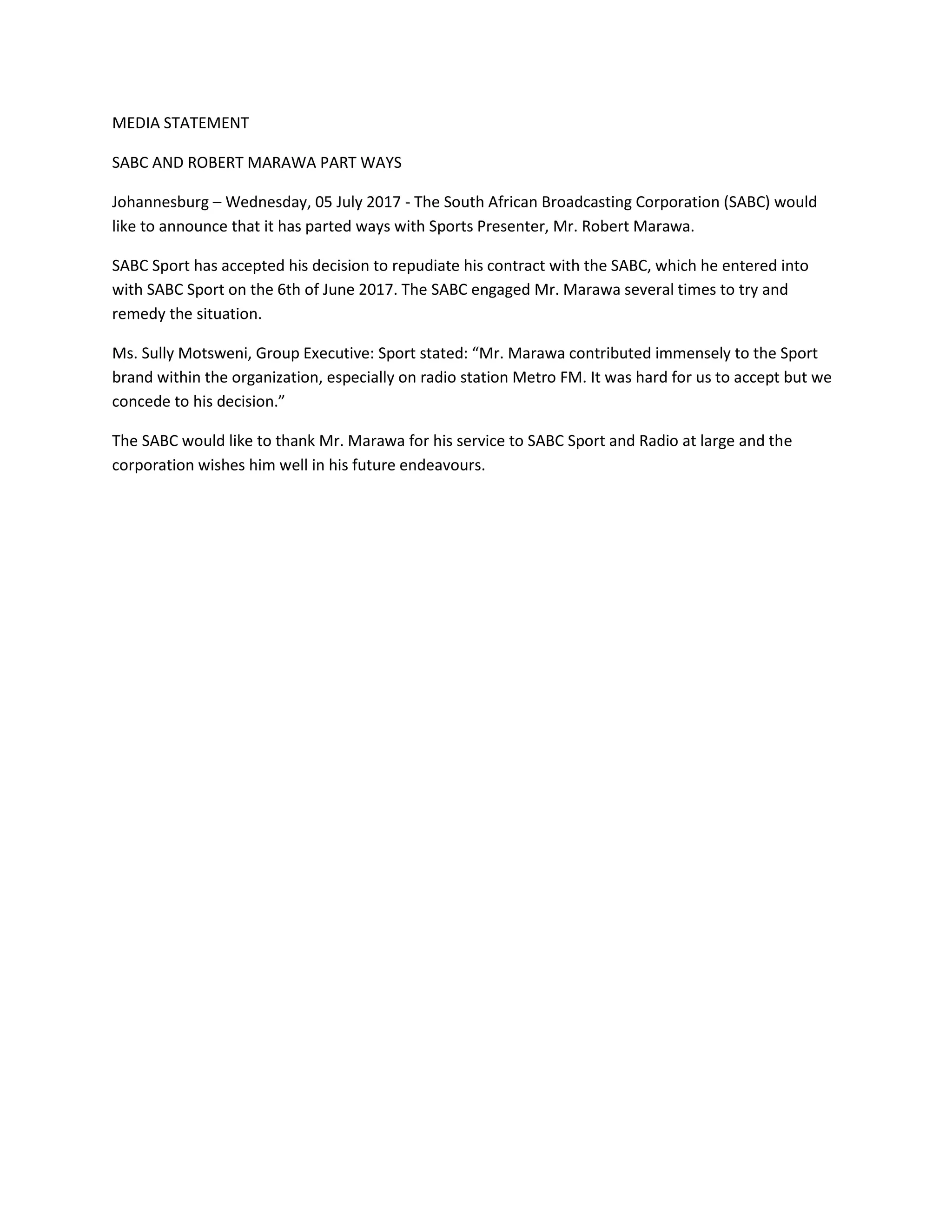 Sabc & Marawa media statement | PDF