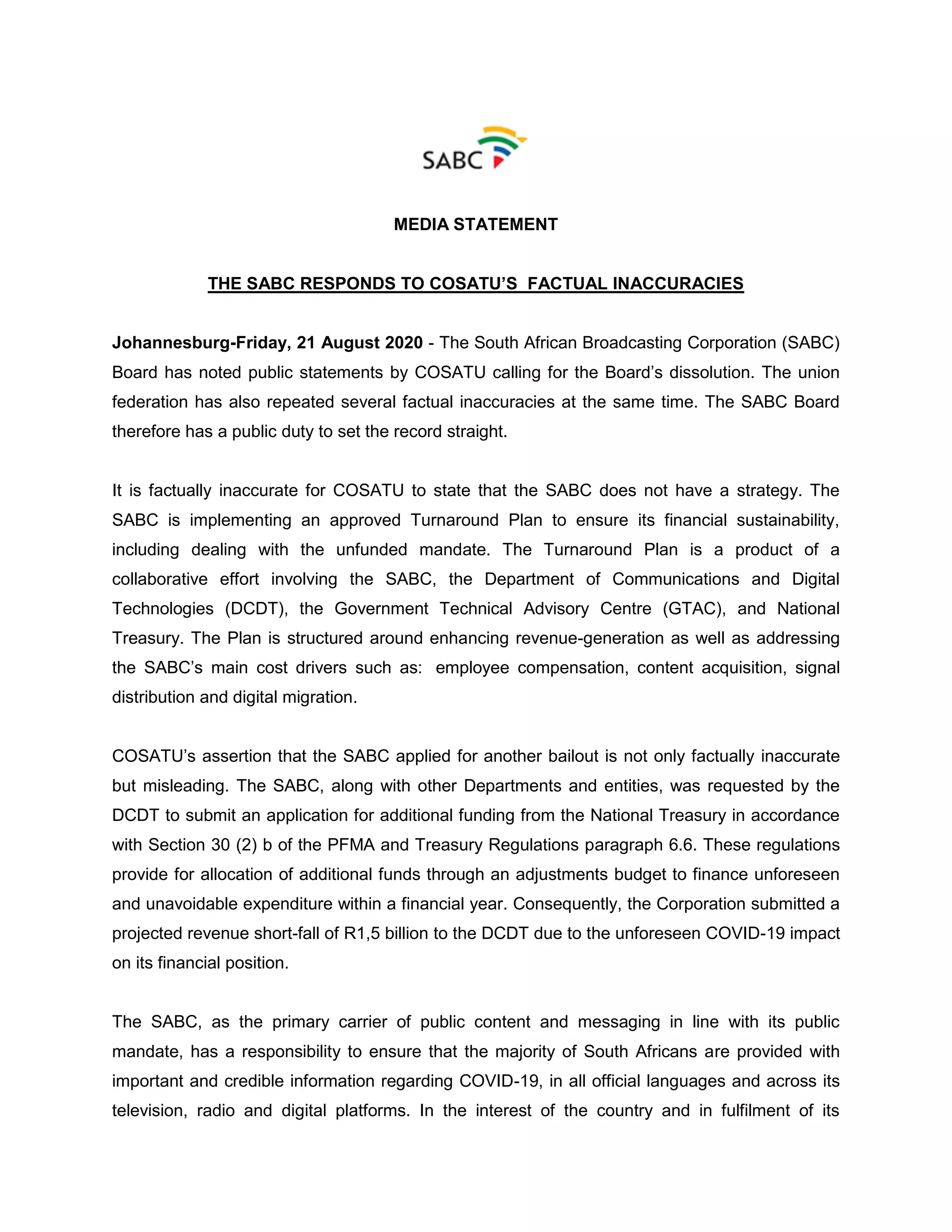 Sabc response to Cosatu | PDF