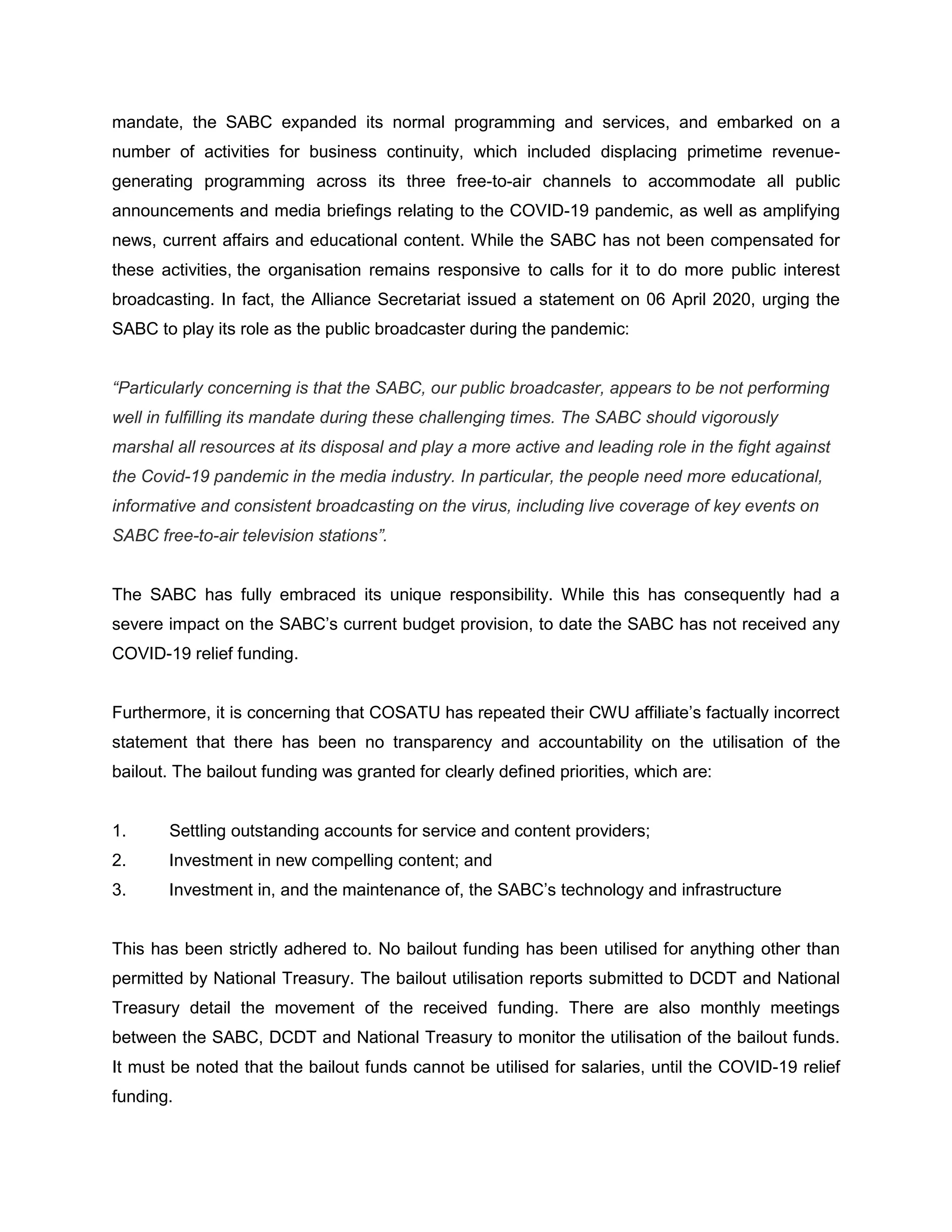 Sabc response to Cosatu | PDF