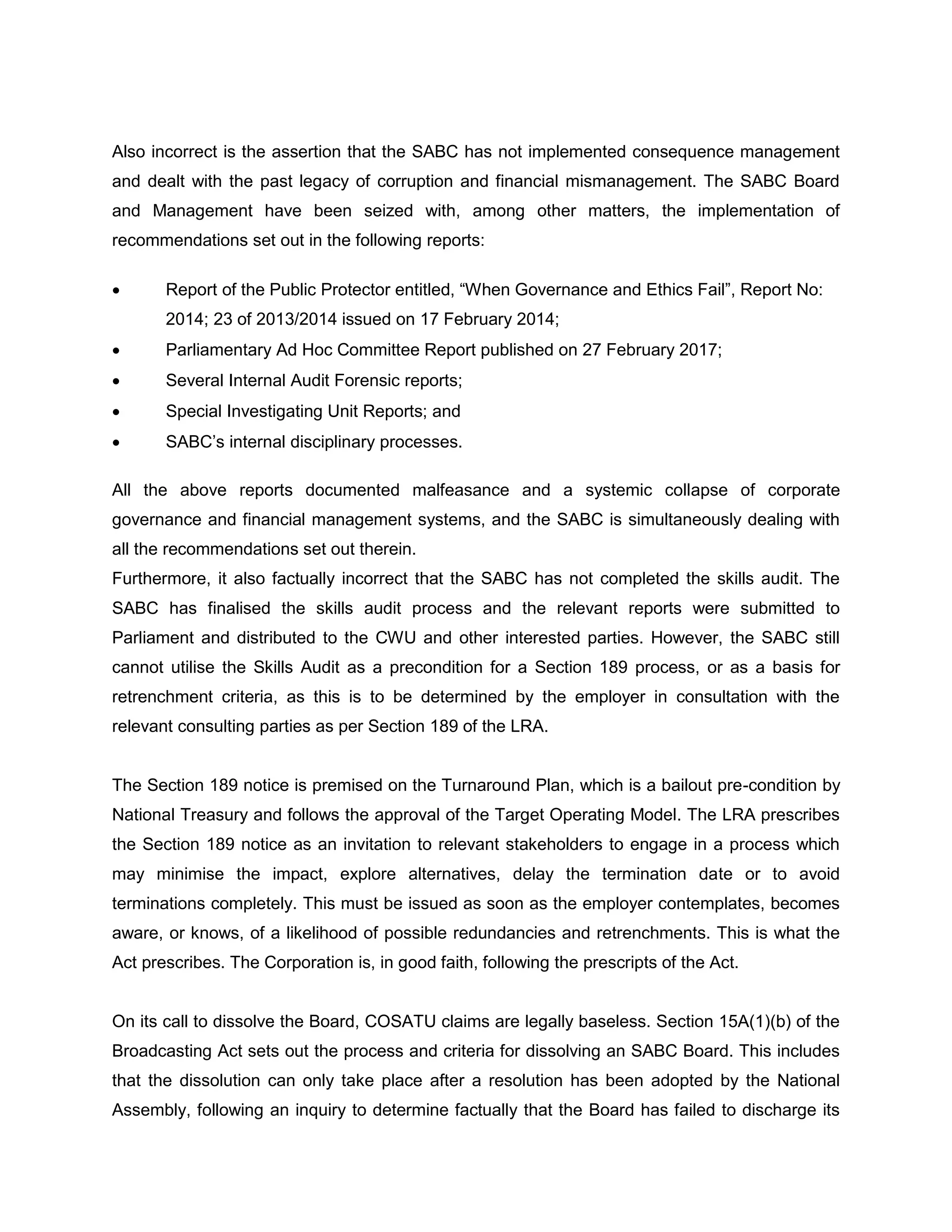 Sabc response to Cosatu | PDF