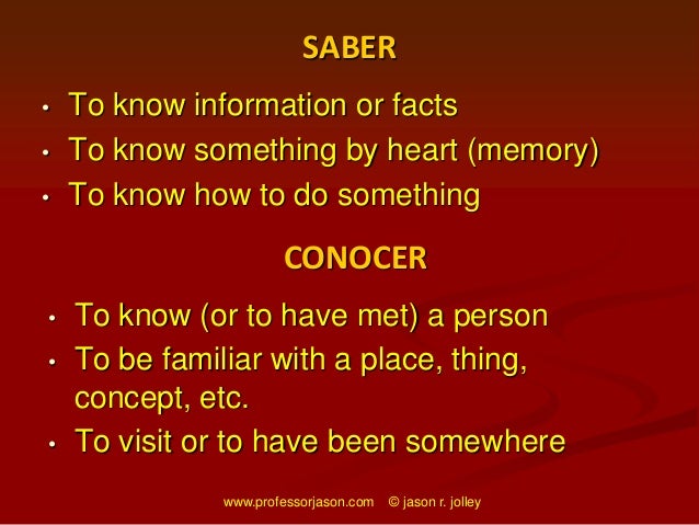 Saber And Conocer Conjugations Saber Vs Conocer Part